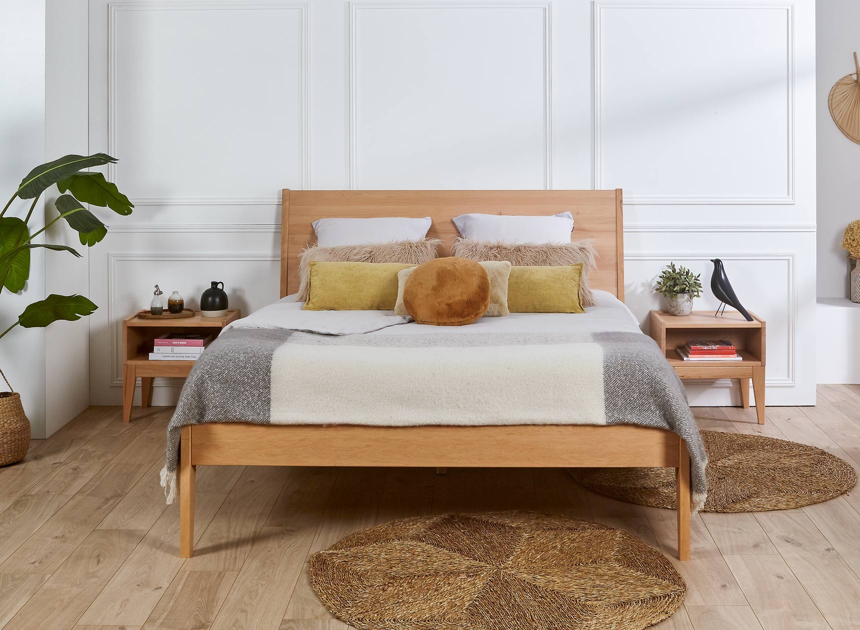 Bett 160x200 & Nachttische GABRIEL - Massives Buchenholz