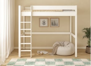90x190 Loft Bed with Desk and Bookshelf – Space Saving