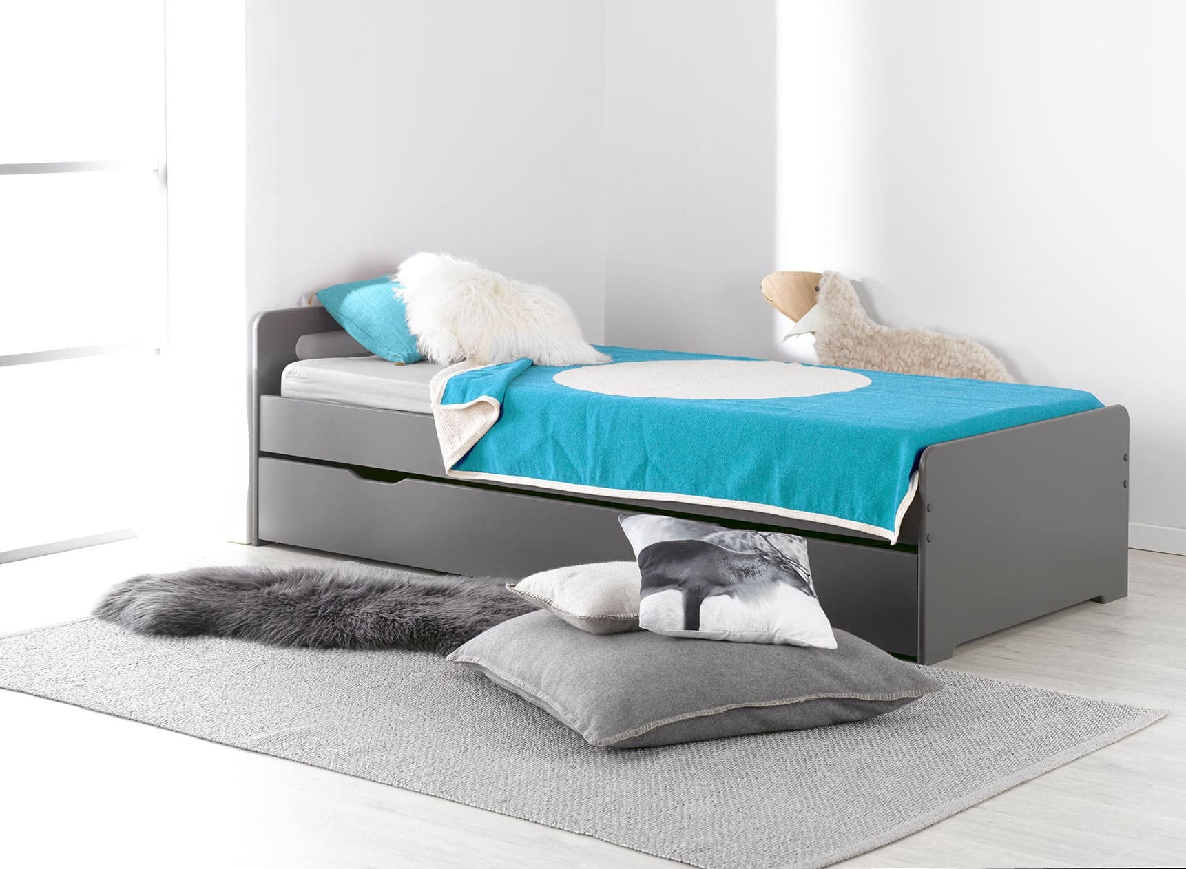 Speciale aanbieding: Uitschuifbed 90x190 LEVIS Leisteen met 2 matrassen