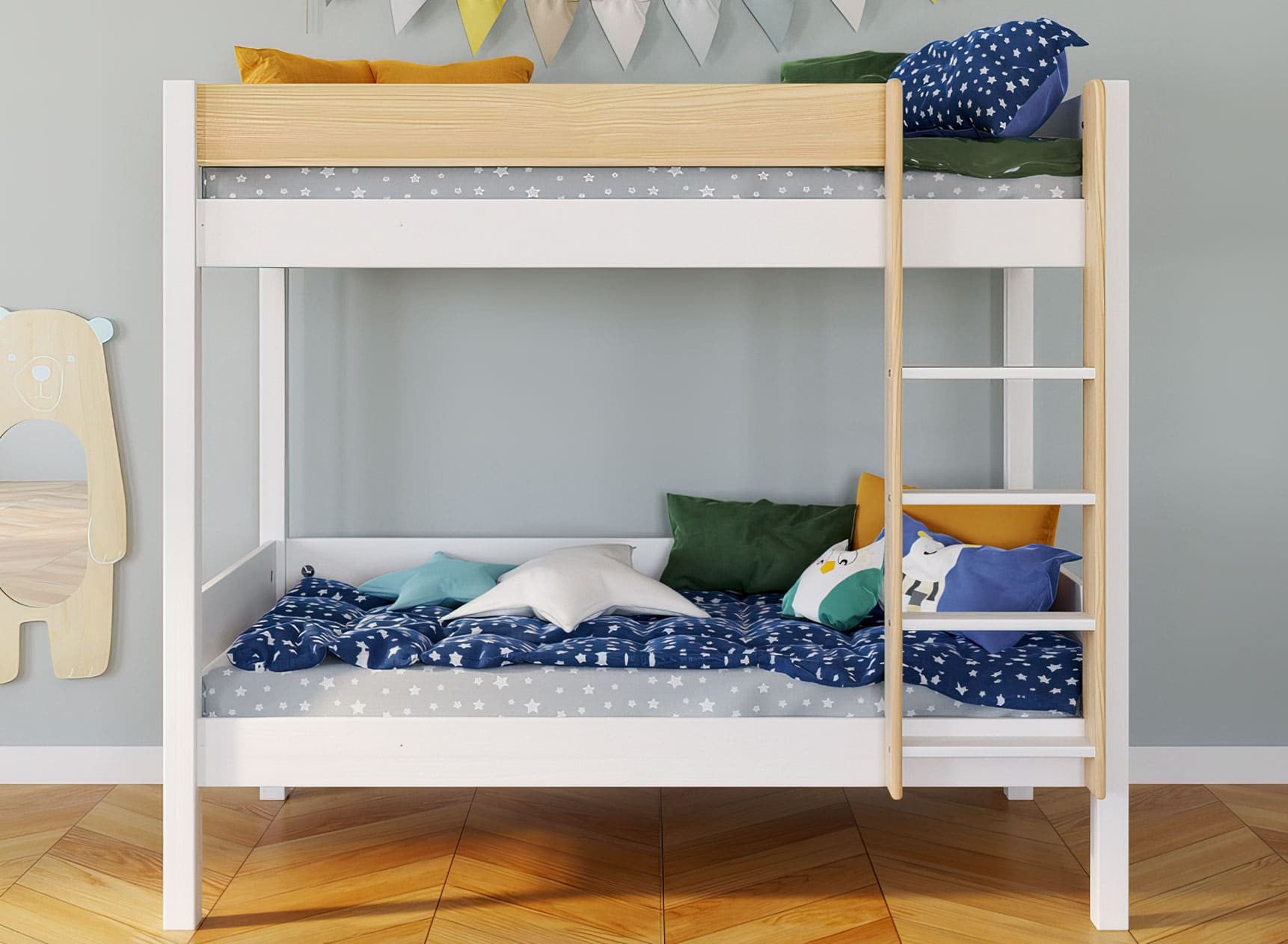 Lit superposé 90x190 cm HOYA Blanc et Pin – En bois massif