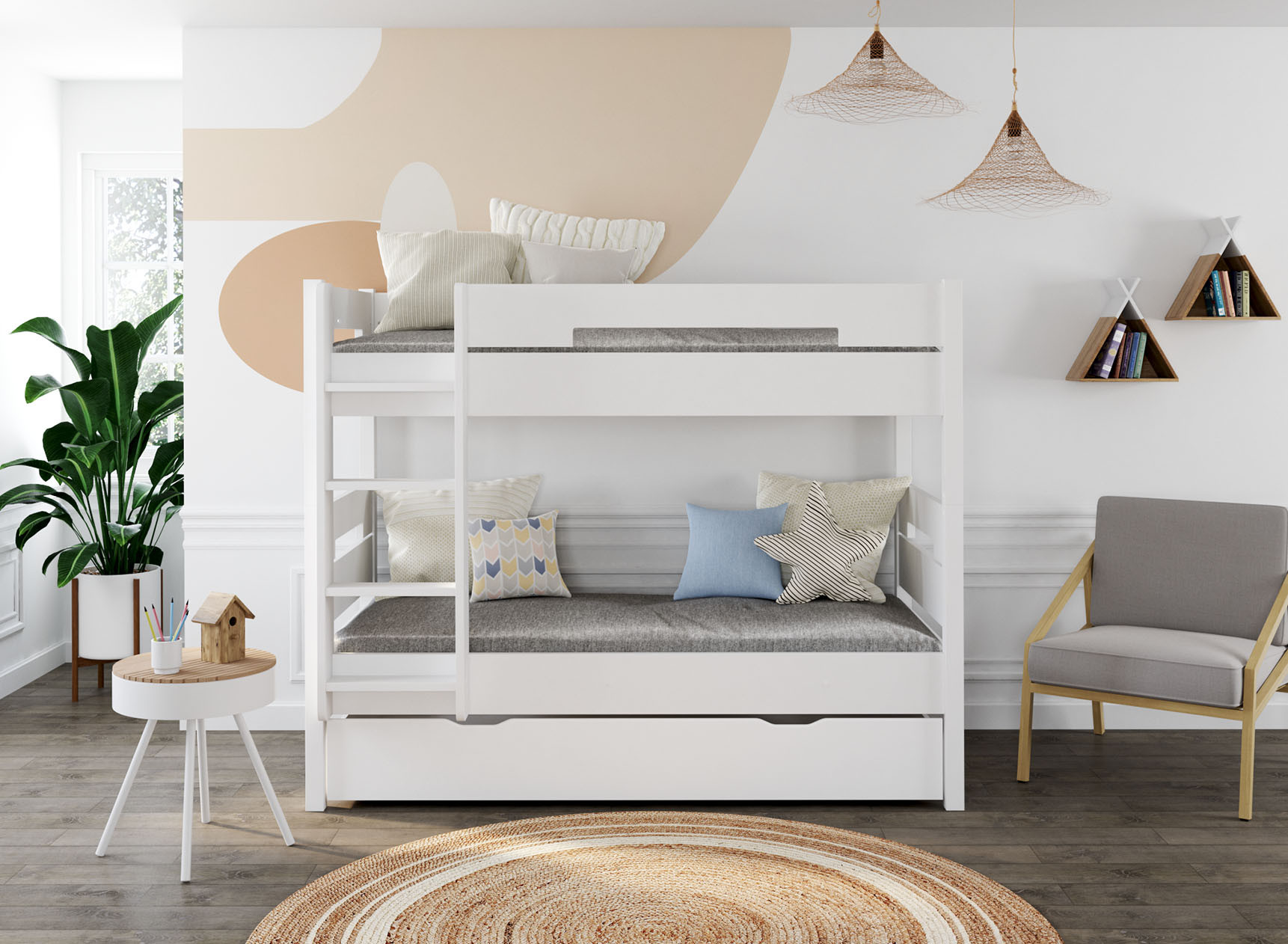 Triple bunk bed 3 sleepers 90x190 ANGEL White - Convertible