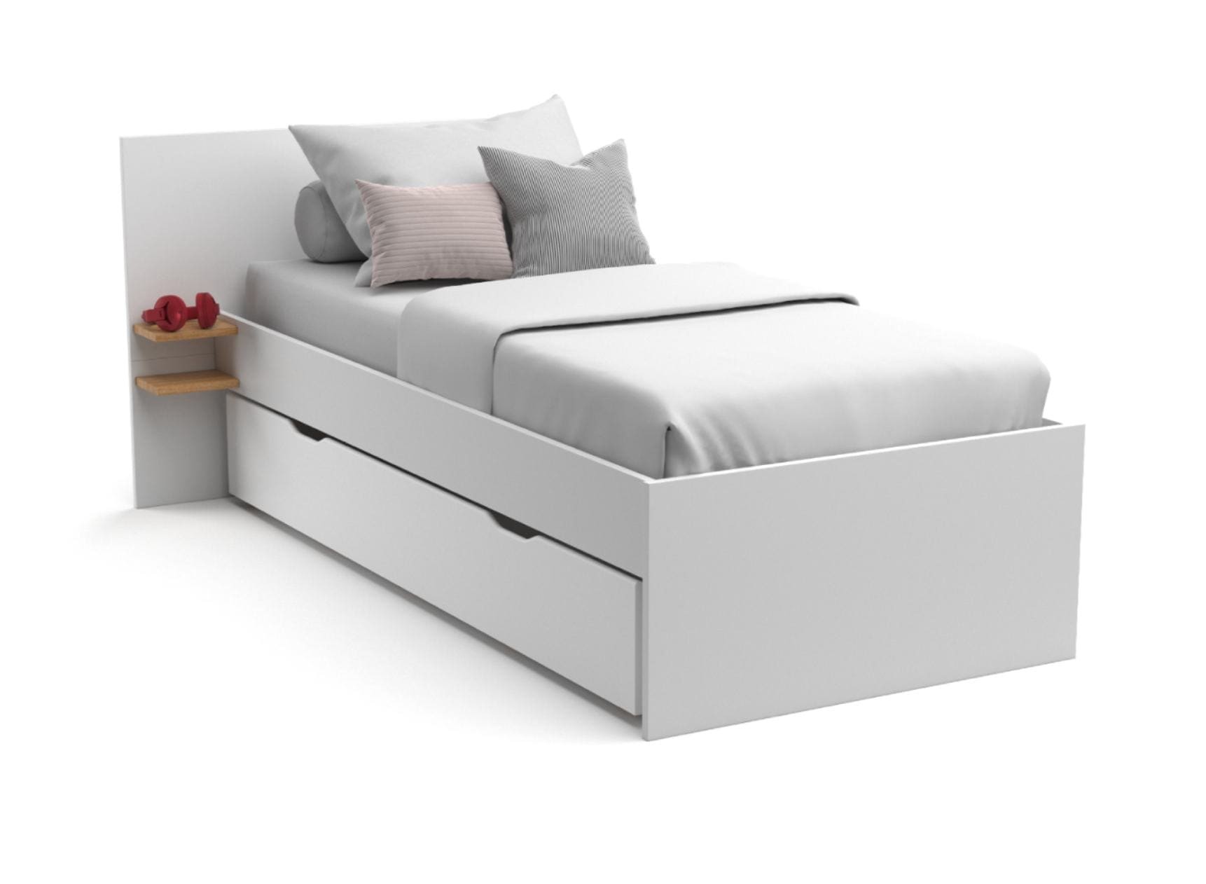 90x200 ALBI Trundle Bed White & Oak - Designer wooden bed