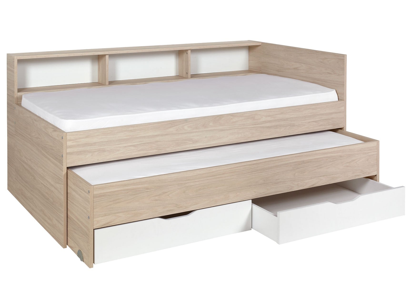 Lit gigogne avec rangement 90x200 OSLO en Bois + 2 matelas
