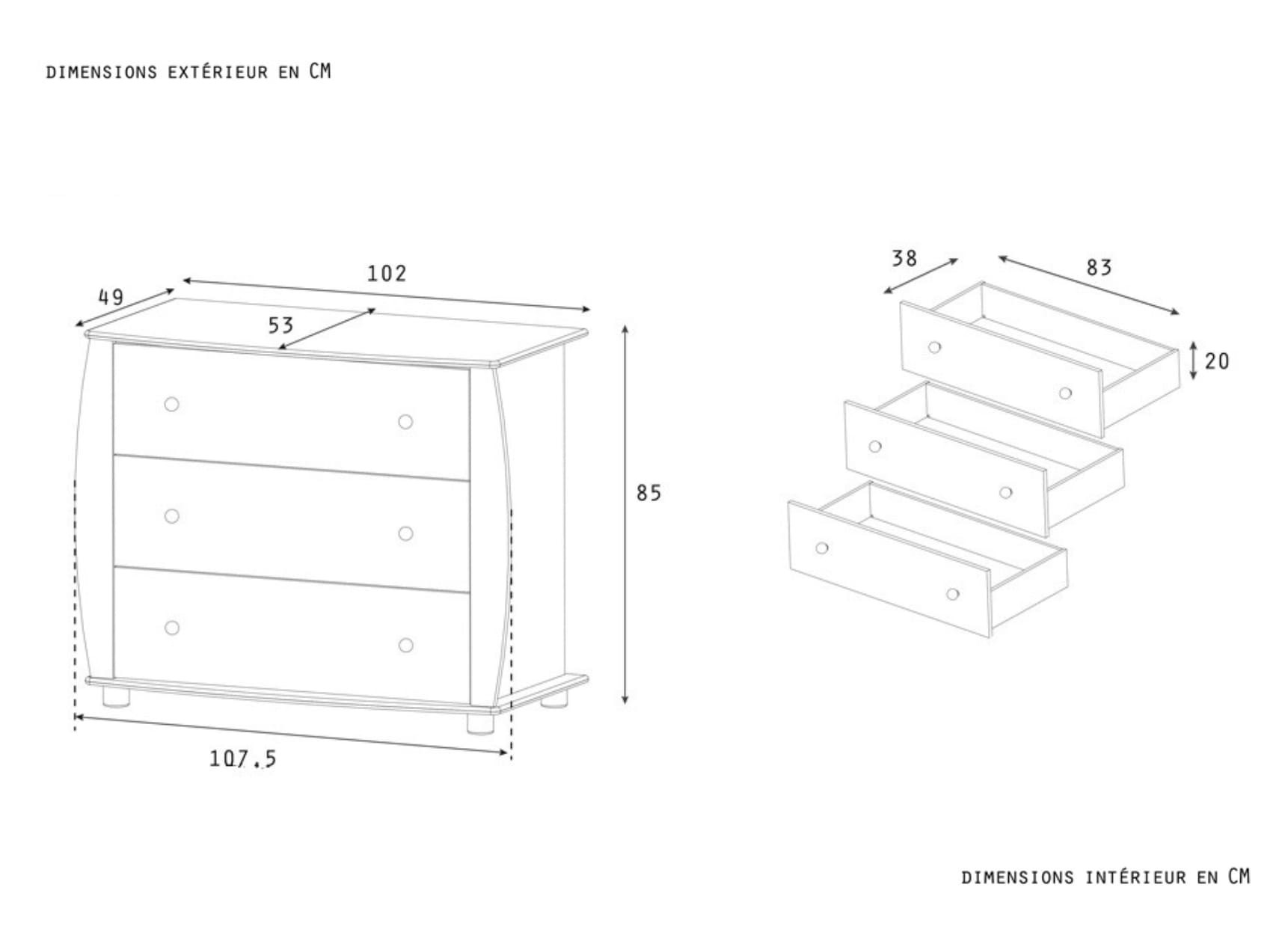 CALTON White 3-drawer chest of drawers - Design and French-made