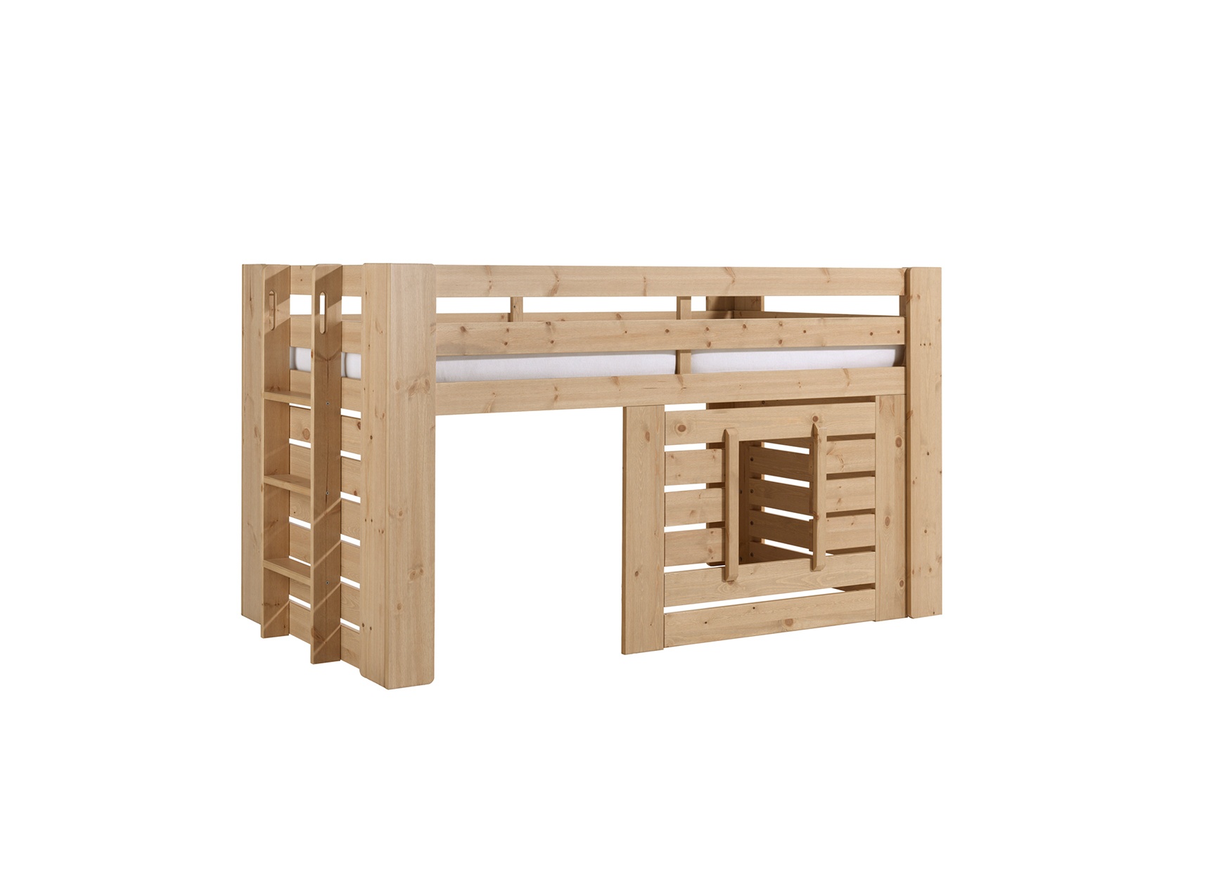 Lit mi-hauteur 90x200 avec cabane MALO en pin massif design