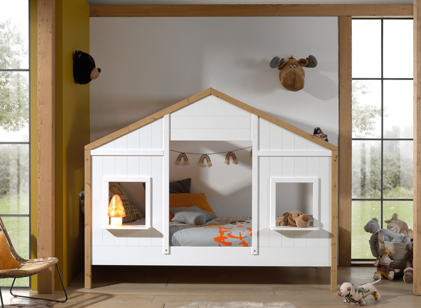 Authentic children's house bed 90x200 with 2 windows BELLA