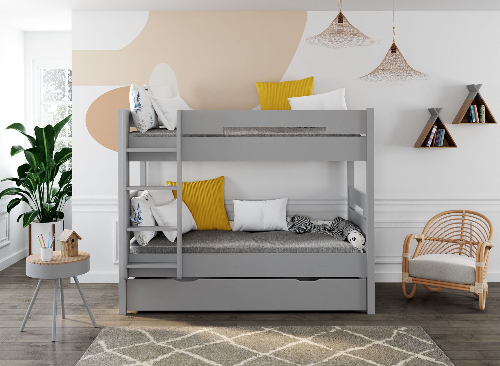 3-Tier Bunk Bed 90x190 ANGEL Grey - Functional