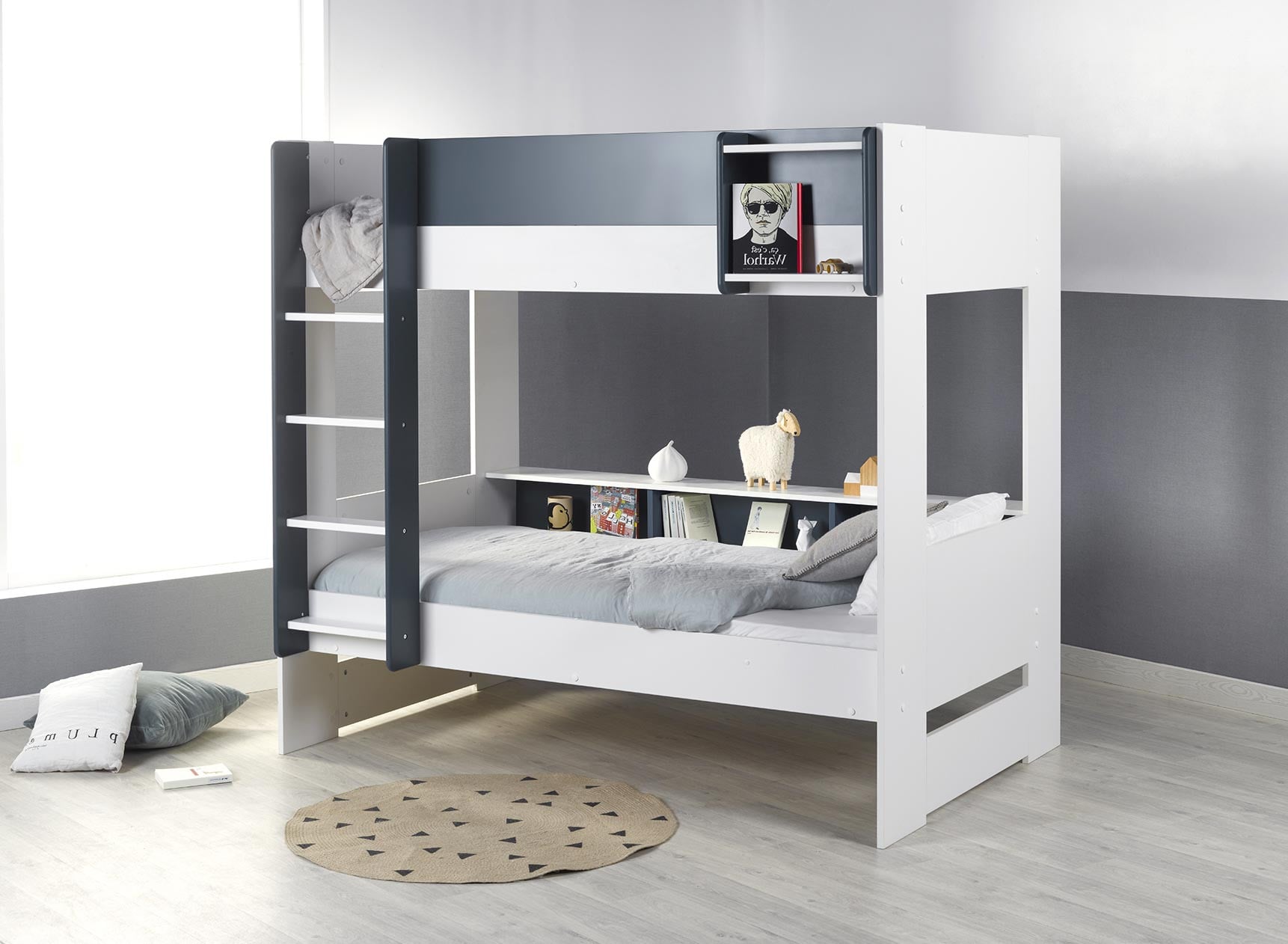 Lit superposé 90x190 MANLY Blanc et Bleu - Design