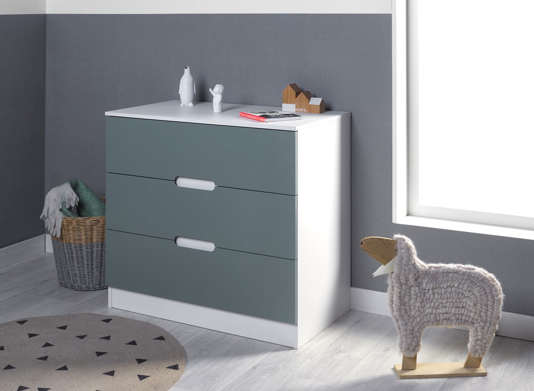 MANLY 3-drawer chest White & Green – Eco-responsible