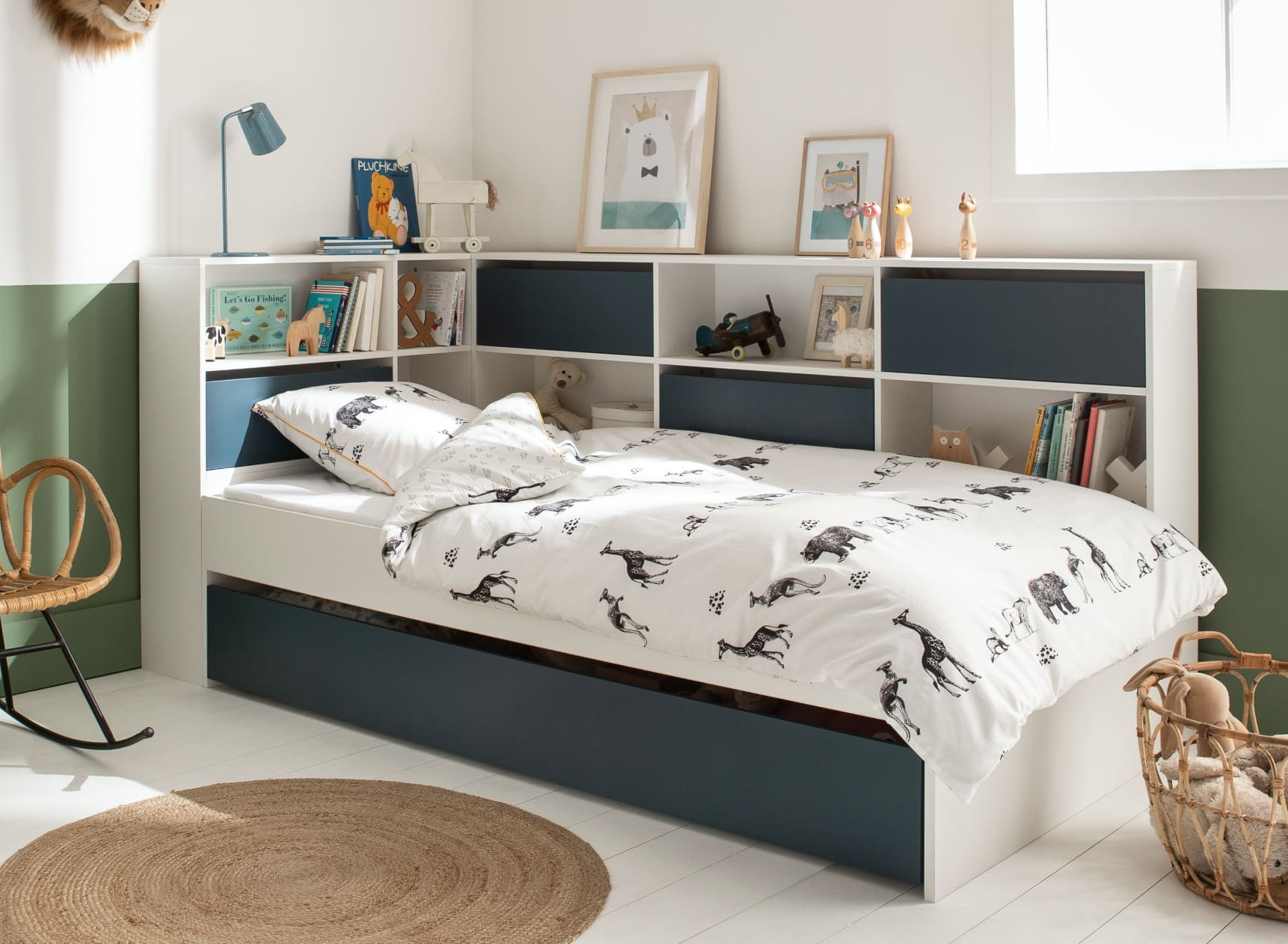 MANLY 90x190 Trundle Bed White and Blue - Design and functional
