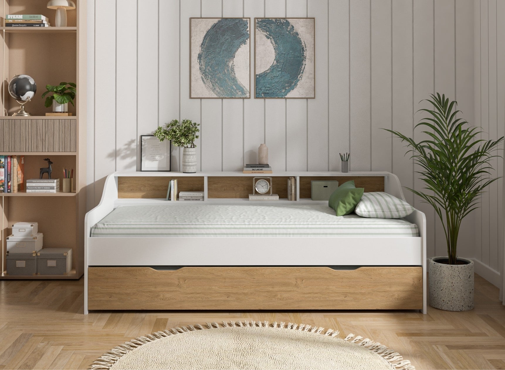 Letto estraibile contenitore 90x200 AEL Bianco e Rovere – Durevole